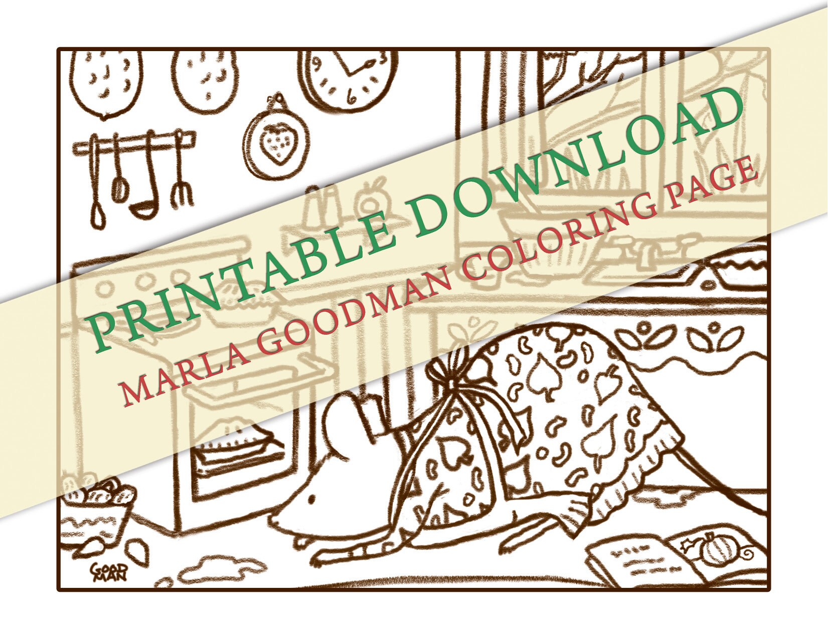 Printable Mouse Coloring Page -- Mouse Baking Thanksgiving Pumpkin Pies ...
