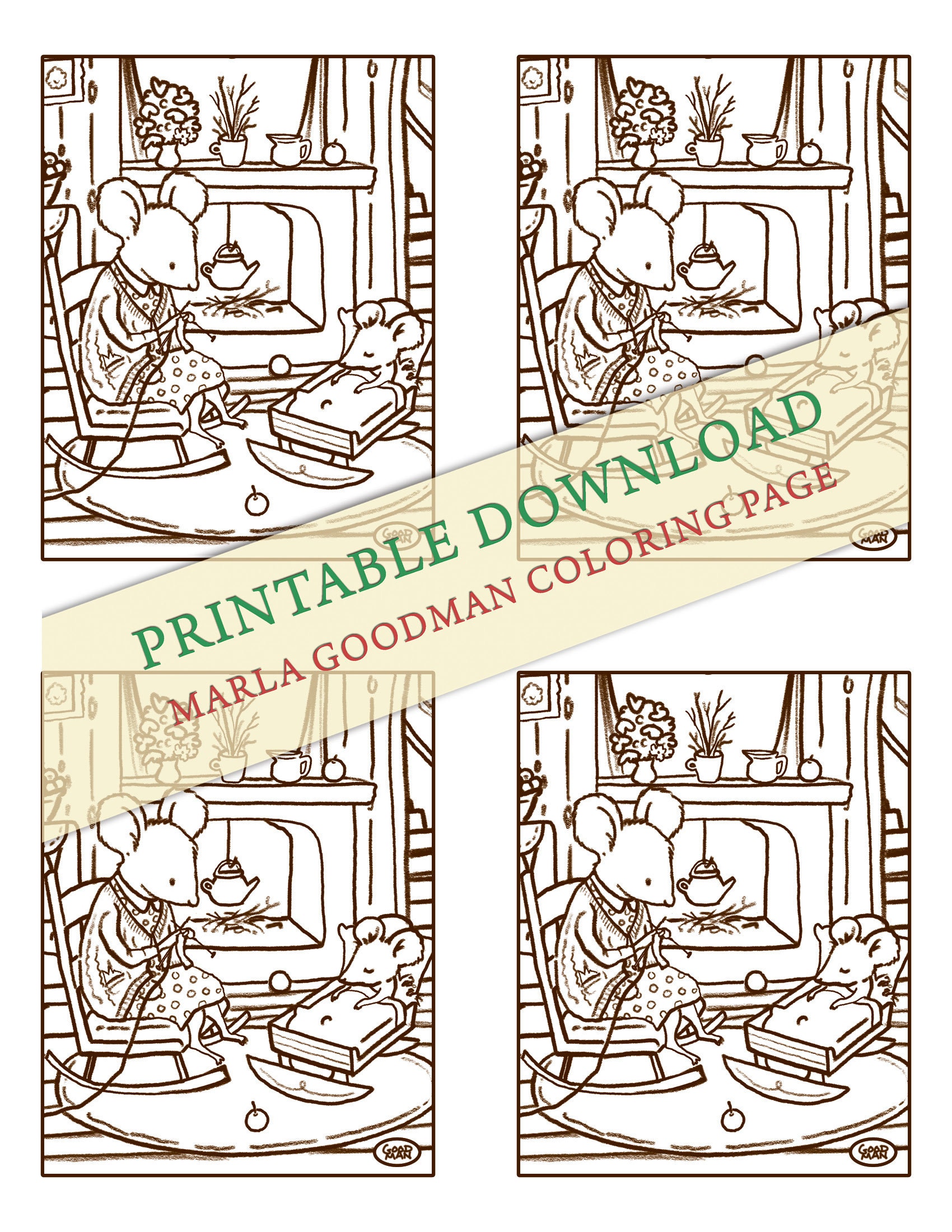 Printable Mouse Coloring Page -- Mama Mouse With Baby, Knitting Marla ...