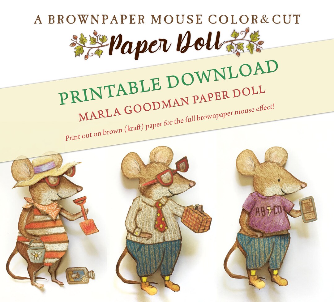 Printable Color and Cut Mouse Paper Doll Digital Download Instant ...
