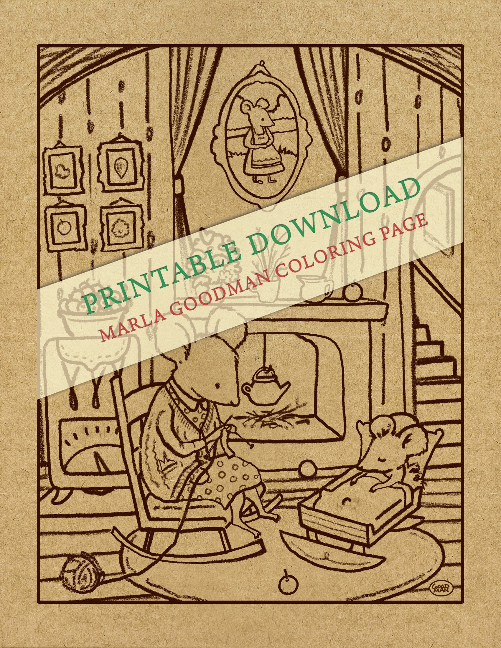 Printable Mouse Coloring Page -- Mama Mouse With Baby, Knitting Marla ...