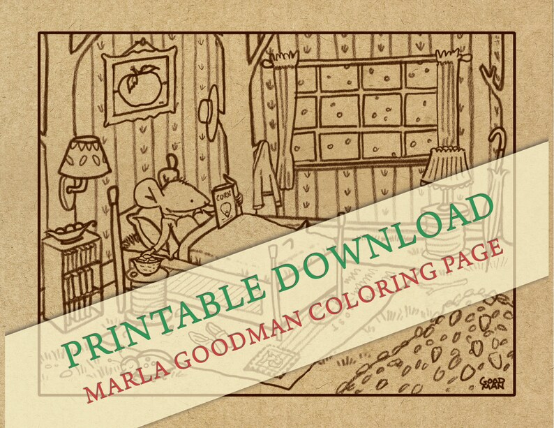 Printable Cozy Autumn Mouse Coloring Page Mouse Reading in His Cozy ...