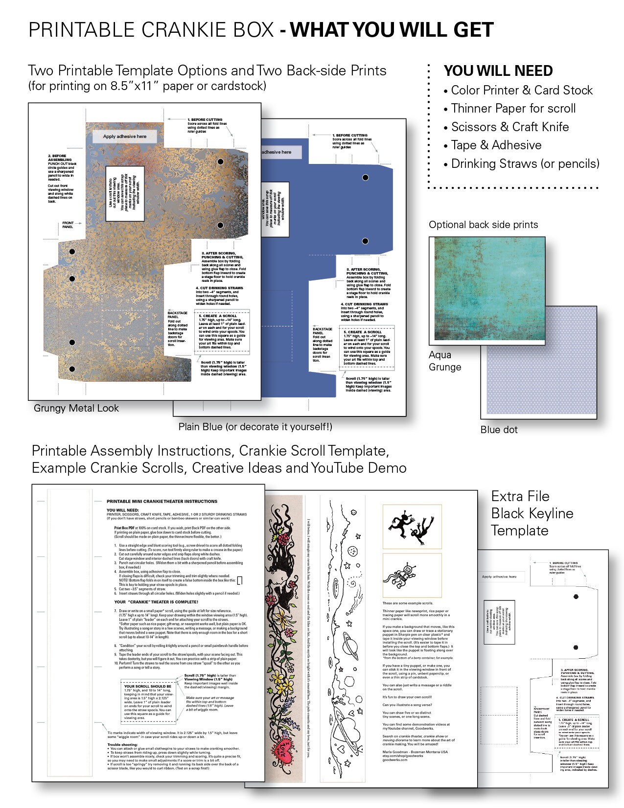 Grunge Metal-look Printable "crankie" Box Scroll Theater Instant ...