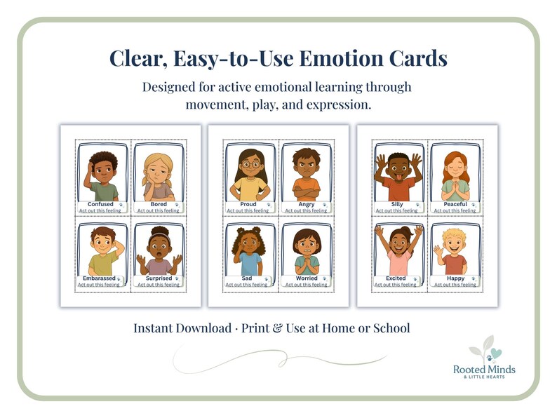 Feelings Action Cards for Kids | Emotion Charades Game | SEL Printable ...