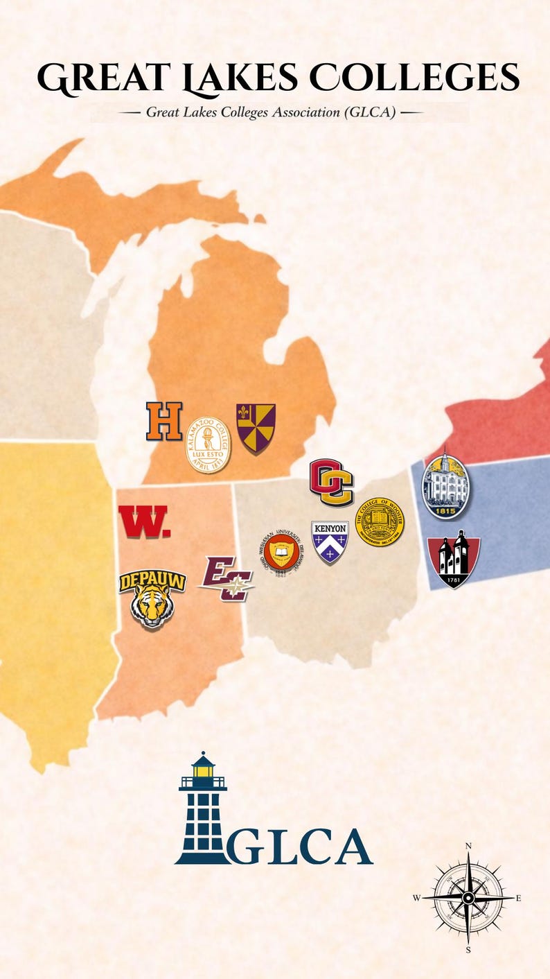 Hand Made Graphic Design Map Great Lakes Colleges Association - Etsy