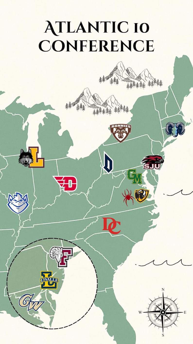 Atlantic 10 Conference College Map - Etsy