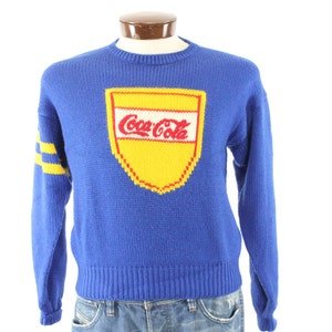 Vintage 80s Coca Cola Sweater Blue Wool Pullover Coke Advertising ...