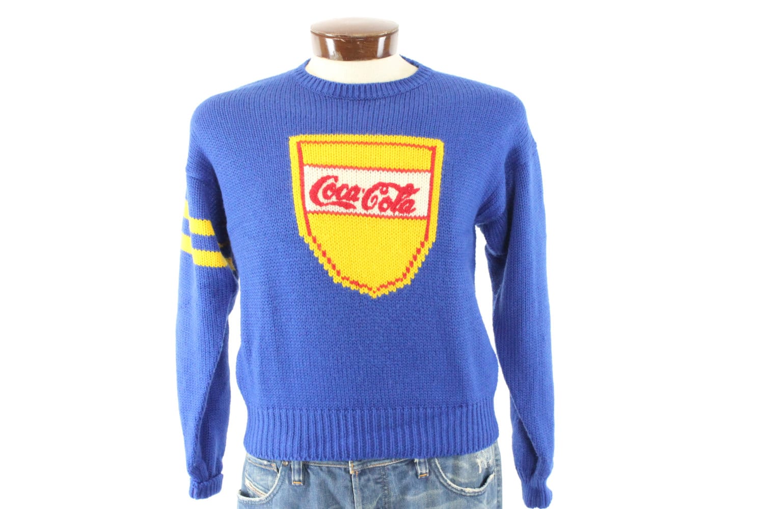 Vintage 80s Coca Cola Sweater Blue Wool Pullover Coke Advertising ...