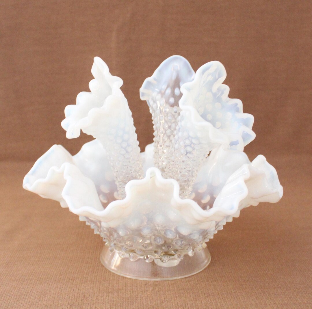 Fenton White Opalescent Hobnail Epergne - Etsy