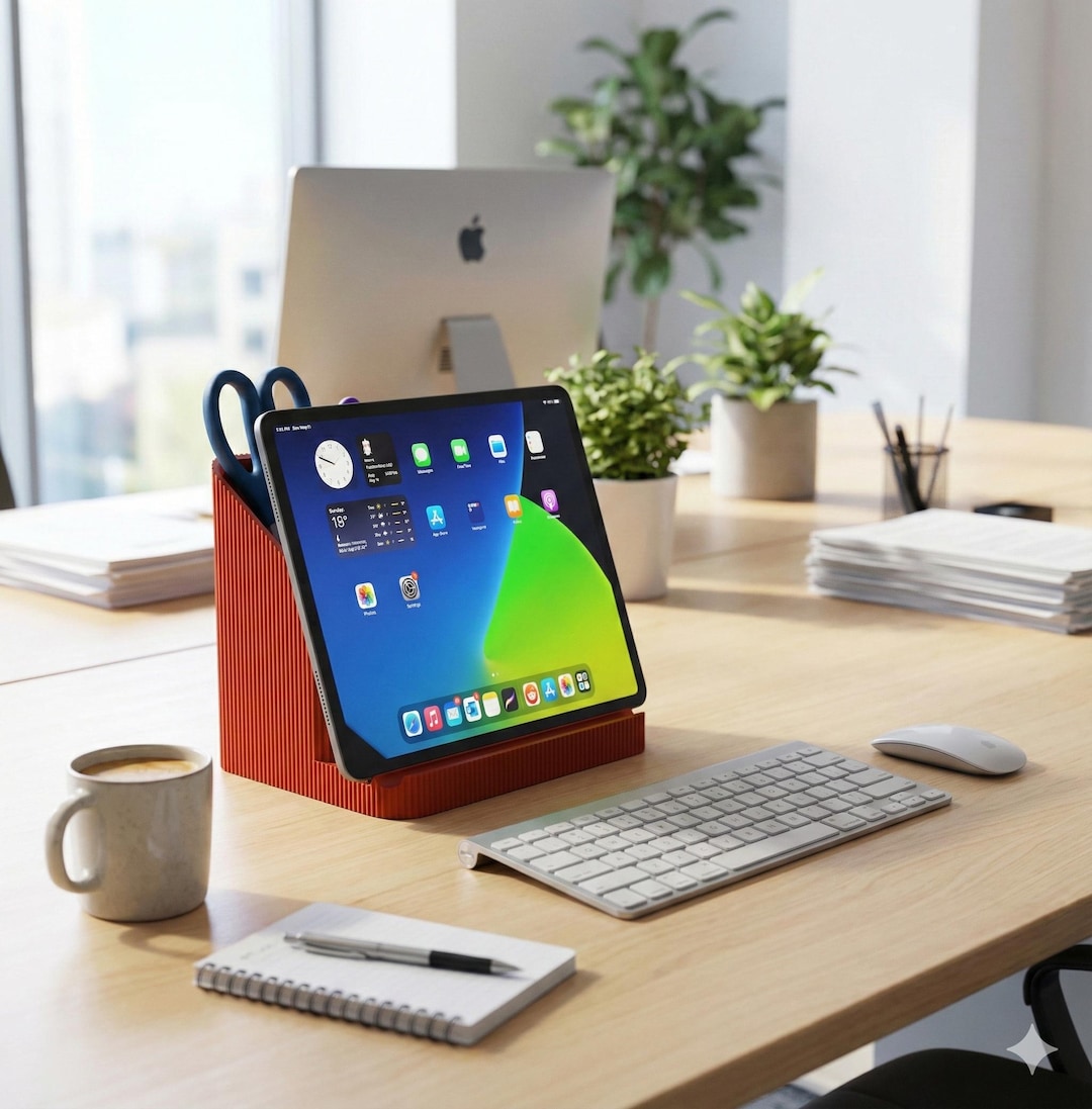 Modern 3D Printed Tablet Stand Desk Organizer - Red | Minimalist iPad ...