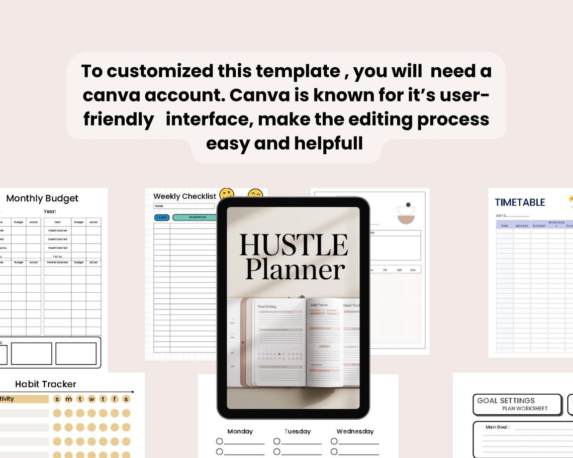 Hustle Planner Printable | Goal Setting, Daily Focus, Weekly & Monthly ...