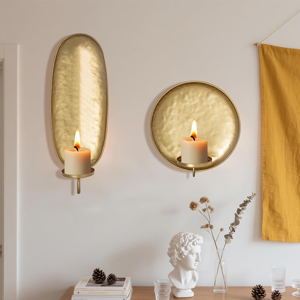 Golden Metal Wall Candle Sconce Set: Modern Home and Wall Decor - Etsy