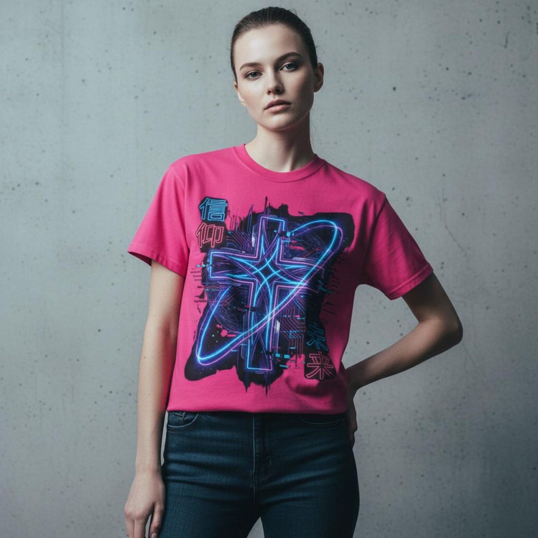 Neon Cross Cyberpunk Shirt | Christian Japanese Streetwear | Futuristic ...