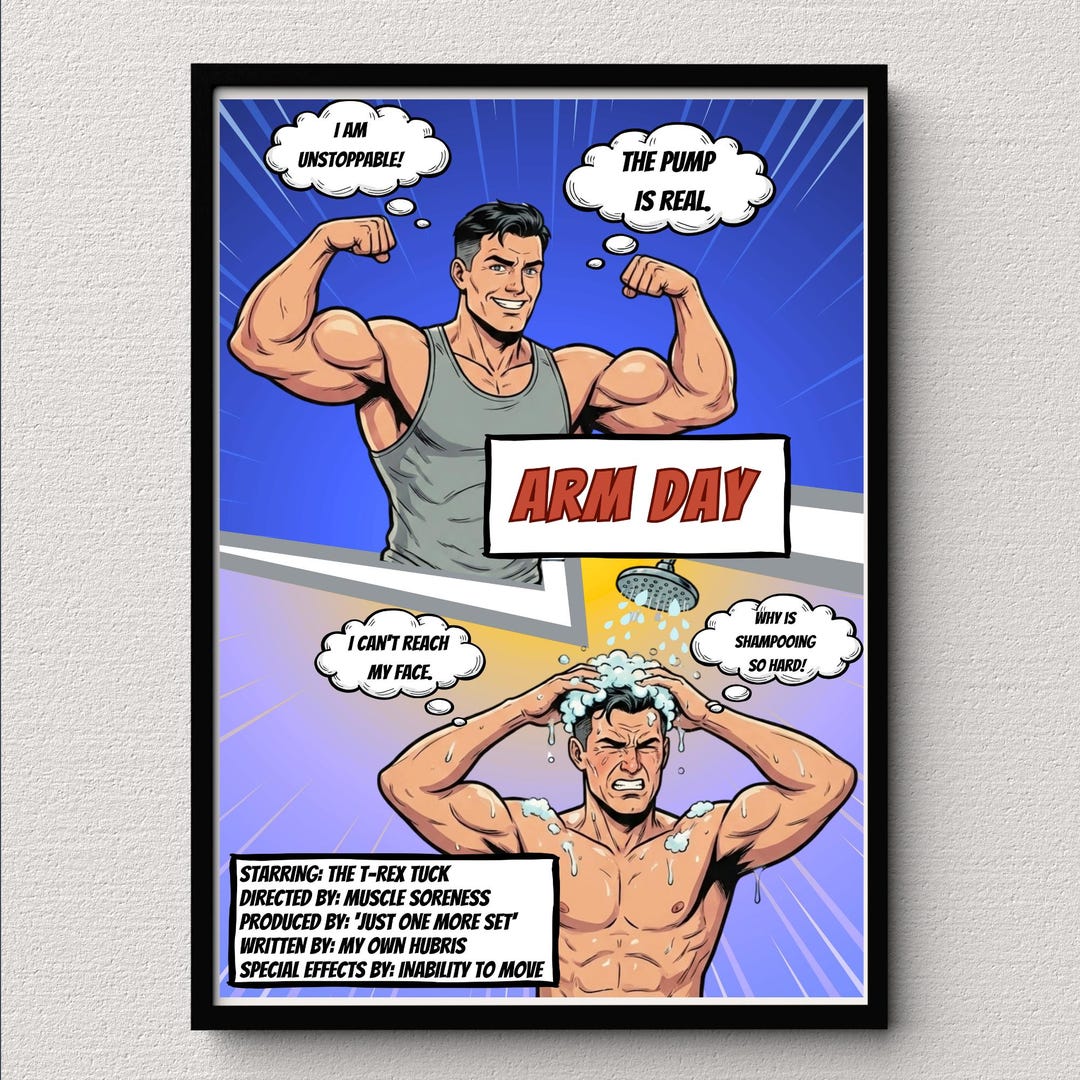 Funny Arm Day Gym Poster – T-rex Meme, Retro Comic Art (digital ...
