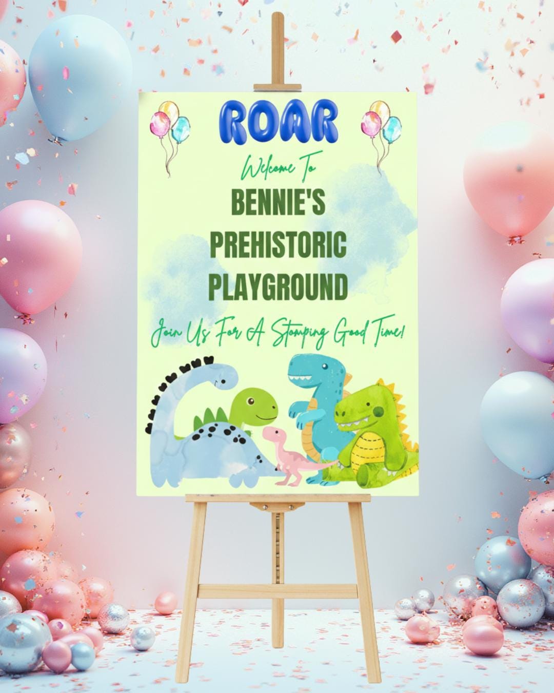 Editable Dinosaur Welcome Sign Canva, Watercolor Dino Birthday Poster ...