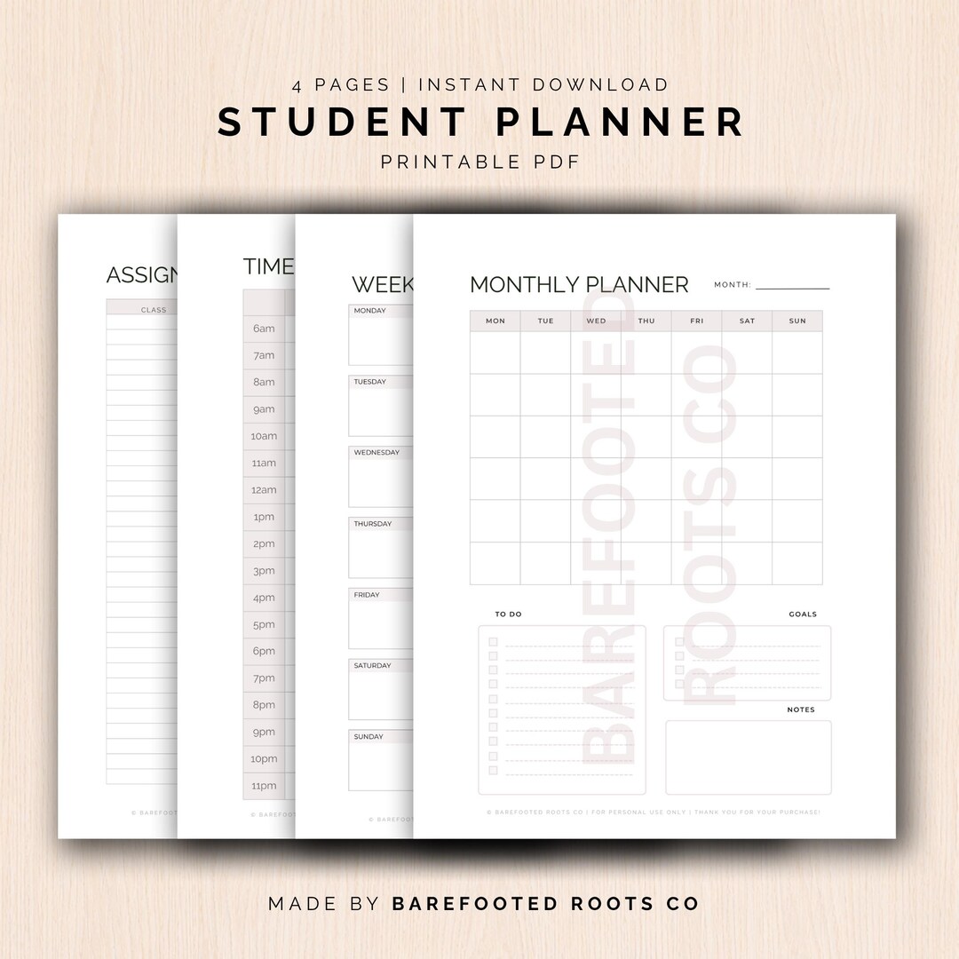 Student Planner Printable PDF | Weekly Monthly Time Block Assignment ...