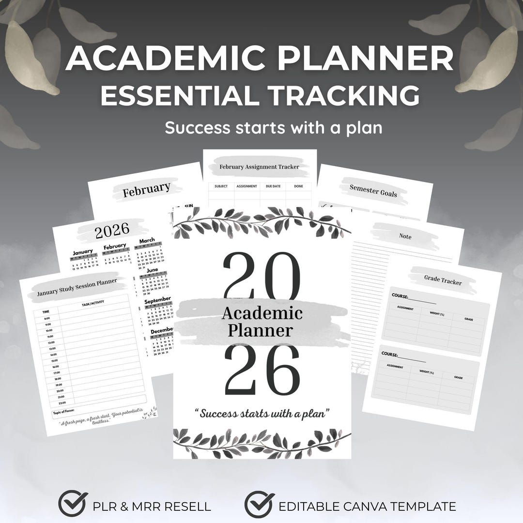 2026 Academic Planner Canva Template, Minimalist Student Organizer (PLR ...