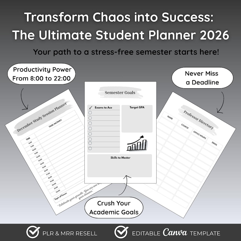 2026 Academic Planner Canva Template, Minimalist Student Organizer (PLR ...