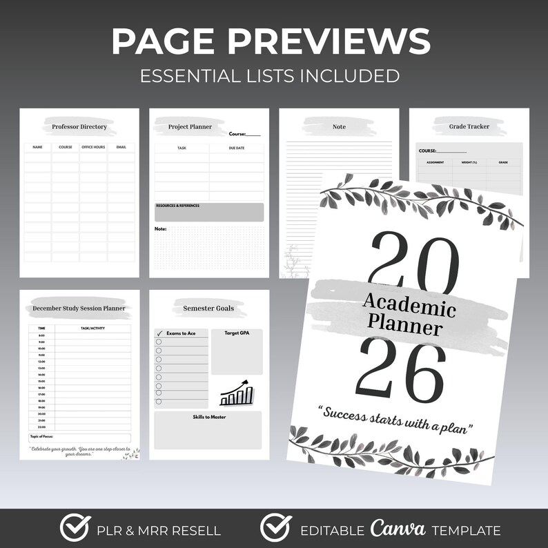 2026 Academic Planner Canva Template, Minimalist Student Organizer (PLR ...