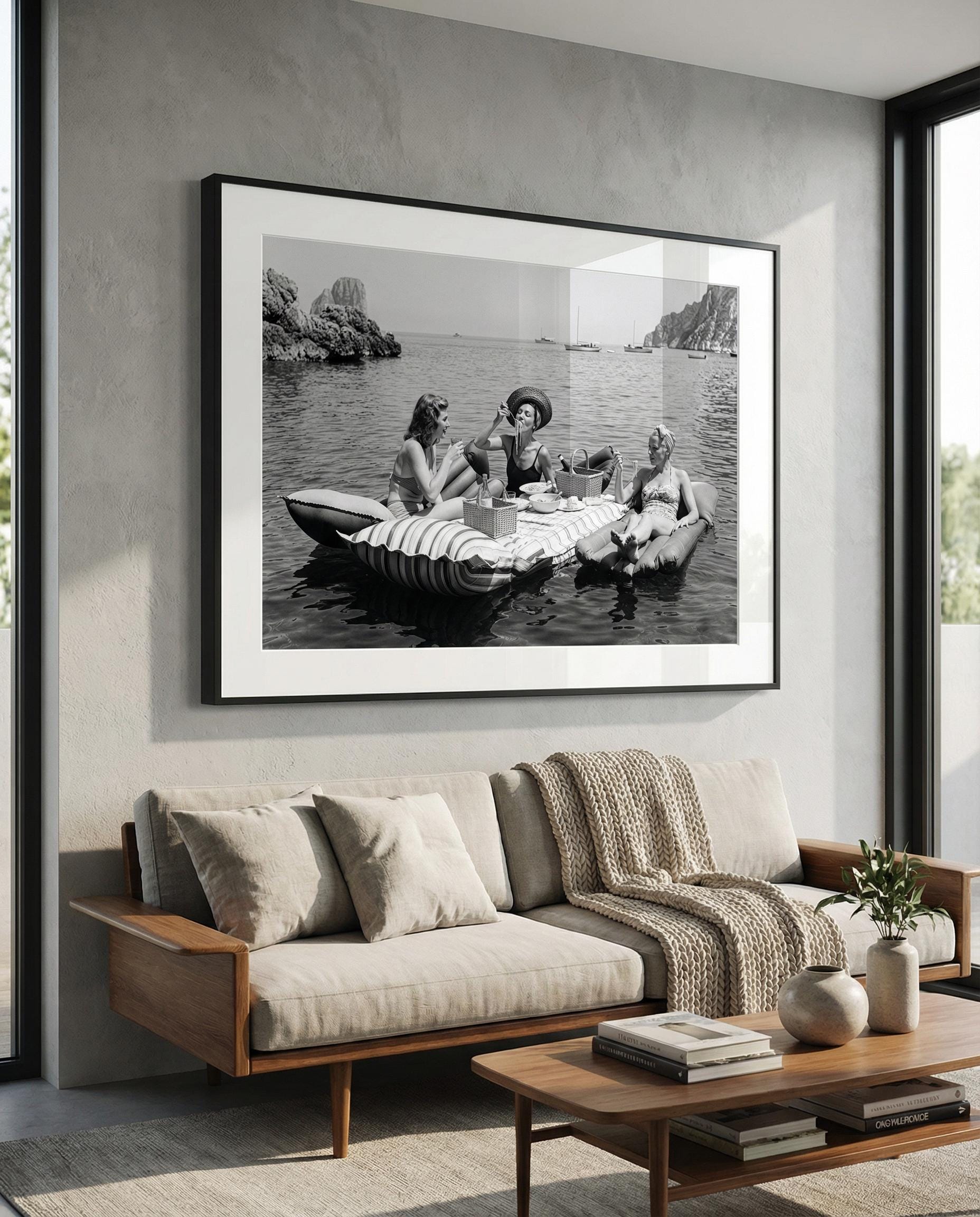 Black and White Beach Wall Art, Vintage Coastal Picnic Photography ...