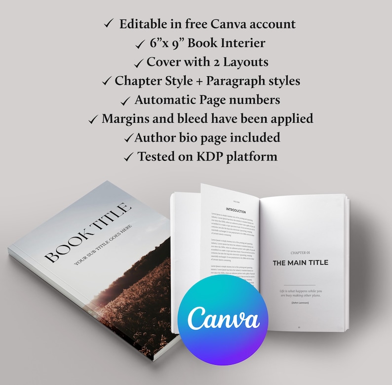 6x9 KDP Book Template, Editable Canva Interior and Cover Sets With ...