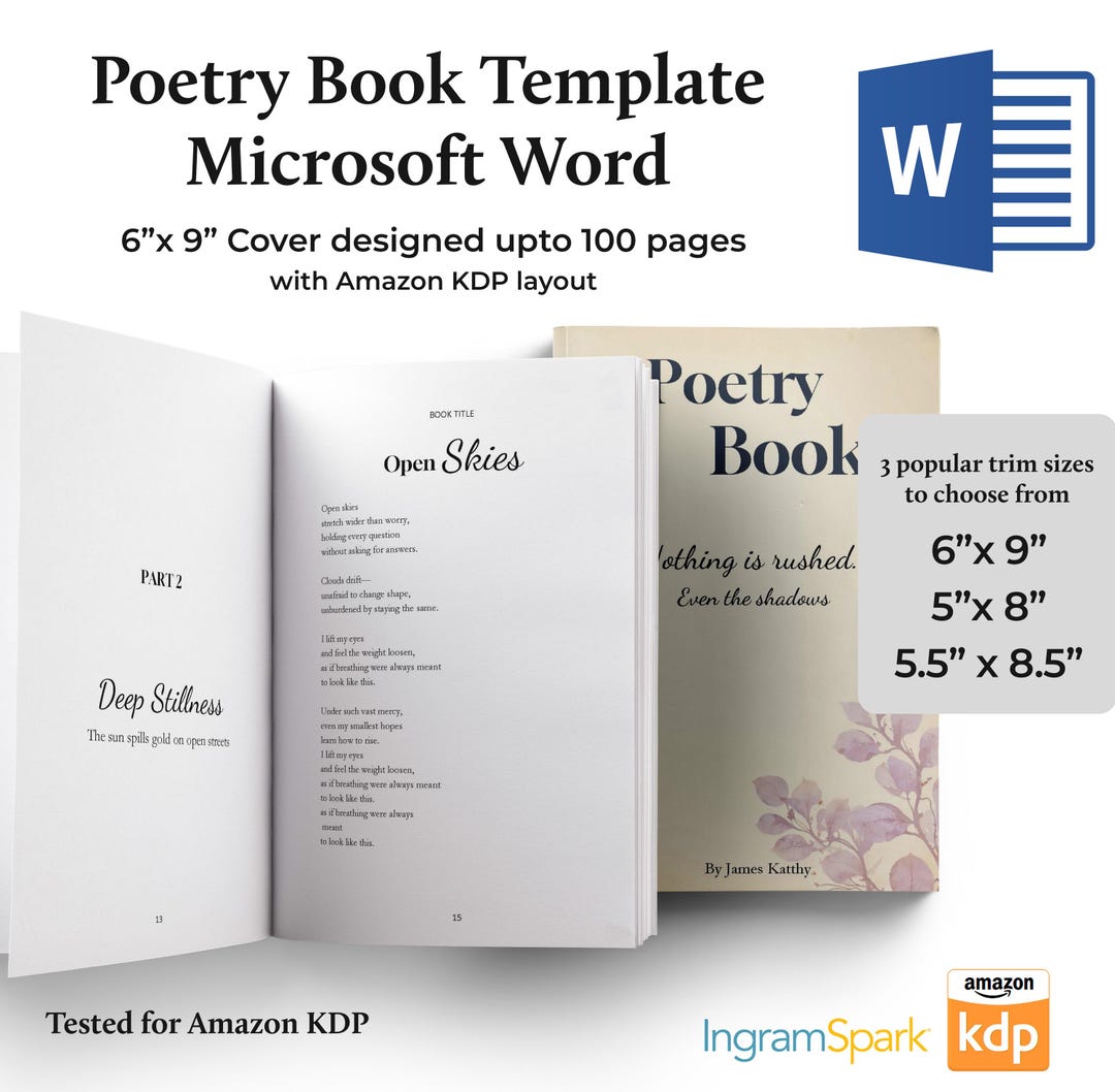 Poetry Book Template + Cover Amazon KDP, 6x9, 8.5x5.5, 4.25x7, 8x5.25 7 ...
