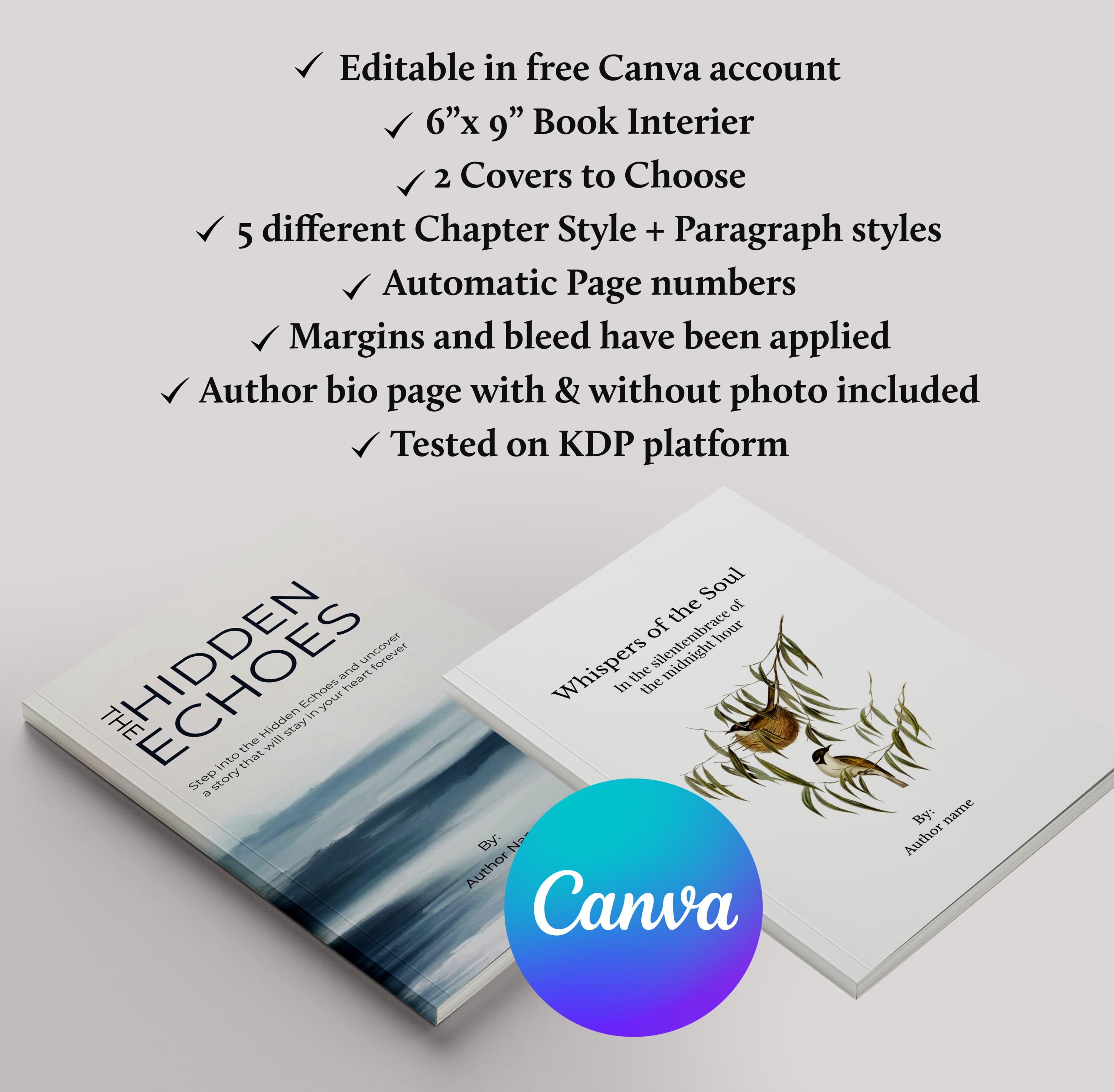 6x9 KDP Book Template, Editable Canva Interiors and 2 Covers Sets With ...