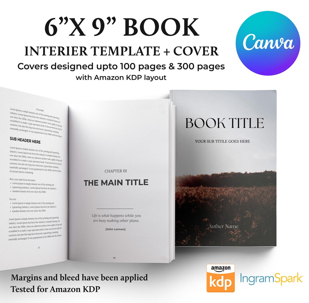 6x9 KDP Book Template, Editable Canva Interior and Cover Sets With ...