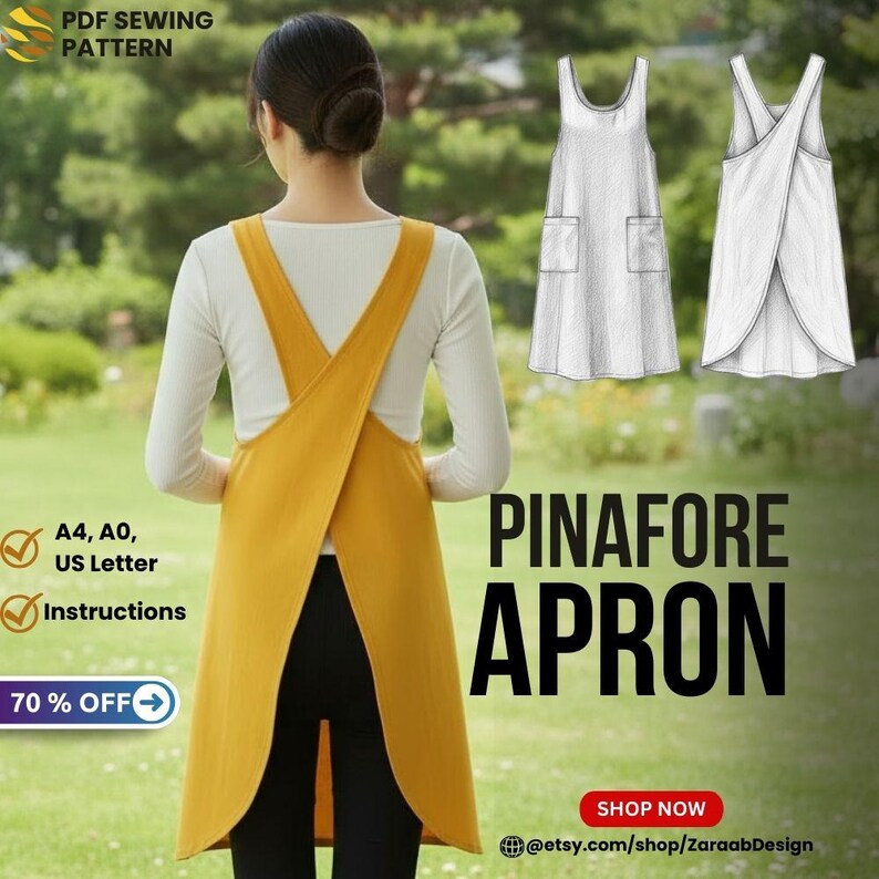 Cross-back Apron Sewing Pattern PDF• Pinafore Apron • Japanese Apron ...