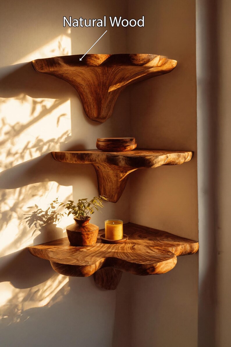 Rustic Corner Mushroom Shelf Farmhouse Wall Decor for Home Live Edge ...