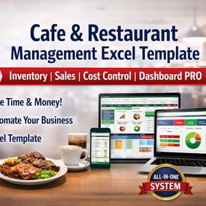 Cafe & Restaurant Management Excel Template | Inventory, Sales, Cost ...