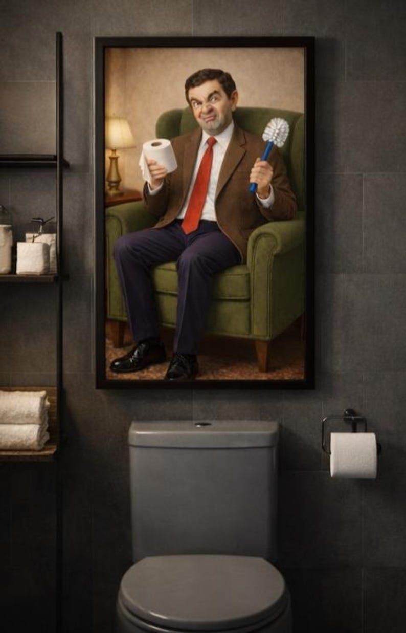 Funny Bathroom Wall Art, Mr. Bean, Print, Digital Download, Toilet ...