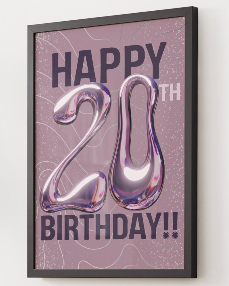 20th Birthday Poster Template, Dusty Purple & Gray Birthday Decor ...