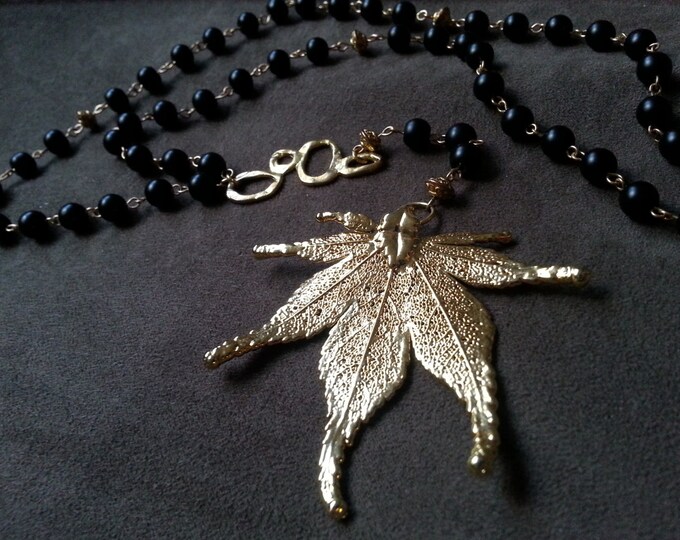 Nature Rosary, Real Marijuana Leaf, OG Kush, 24k Gold Electroplated ...
