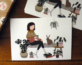 Rabbit Postcard | Etsy