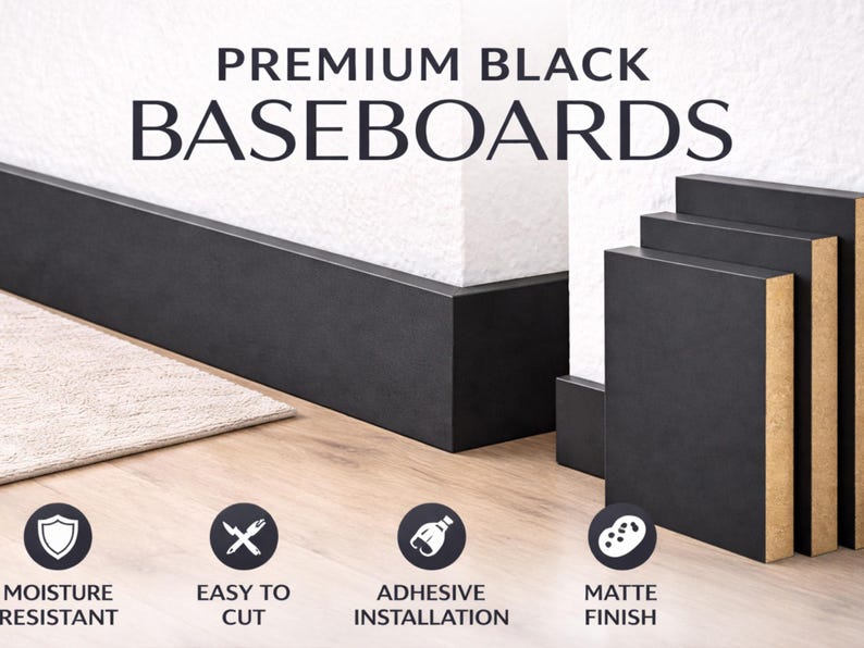 Modern Matte Black Baseboard – Lacquer Skirting Board | Minimal Trim ...