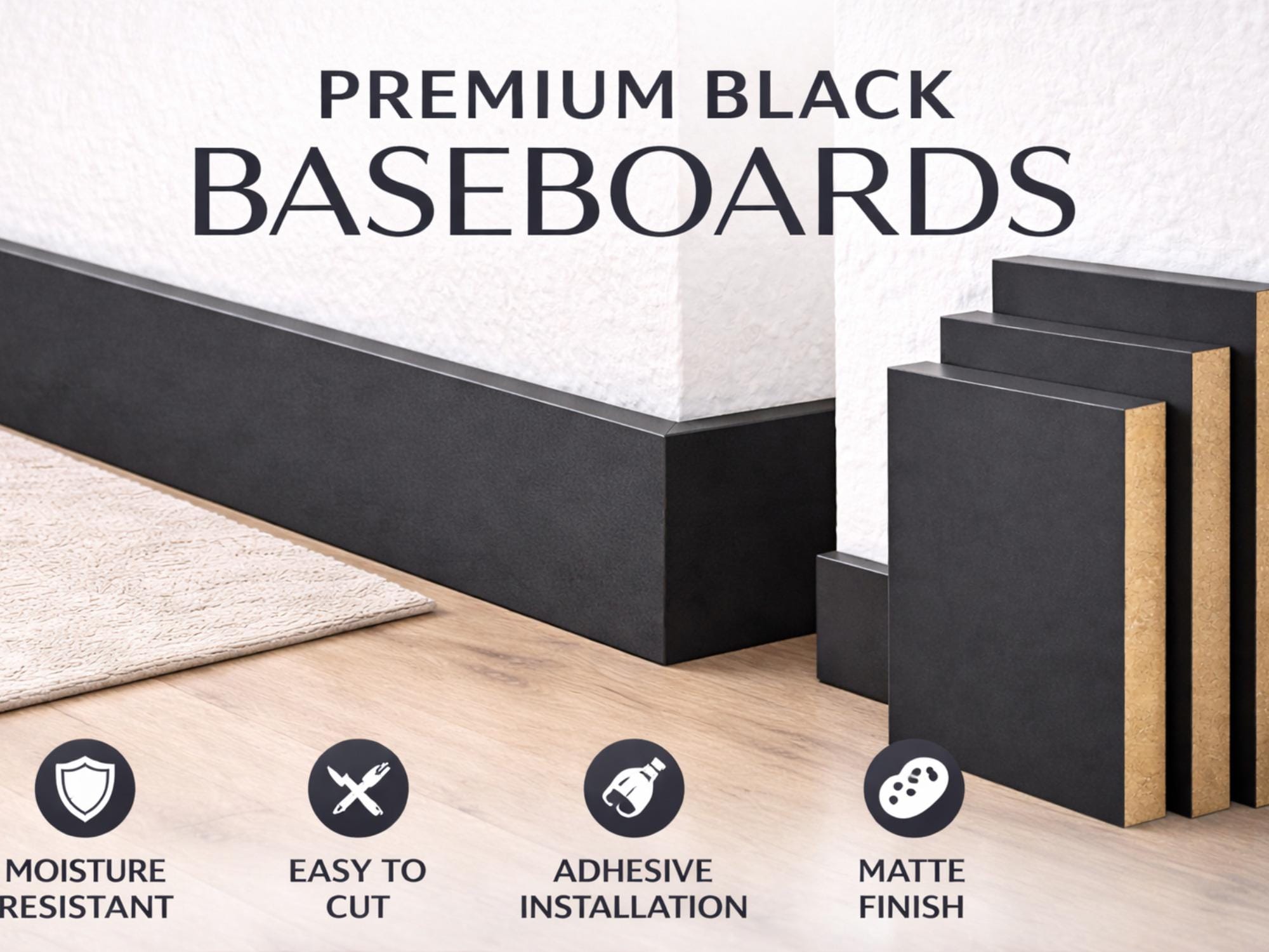 Modern Matte Black Baseboard – Lacquer Skirting Board | Minimal Trim ...