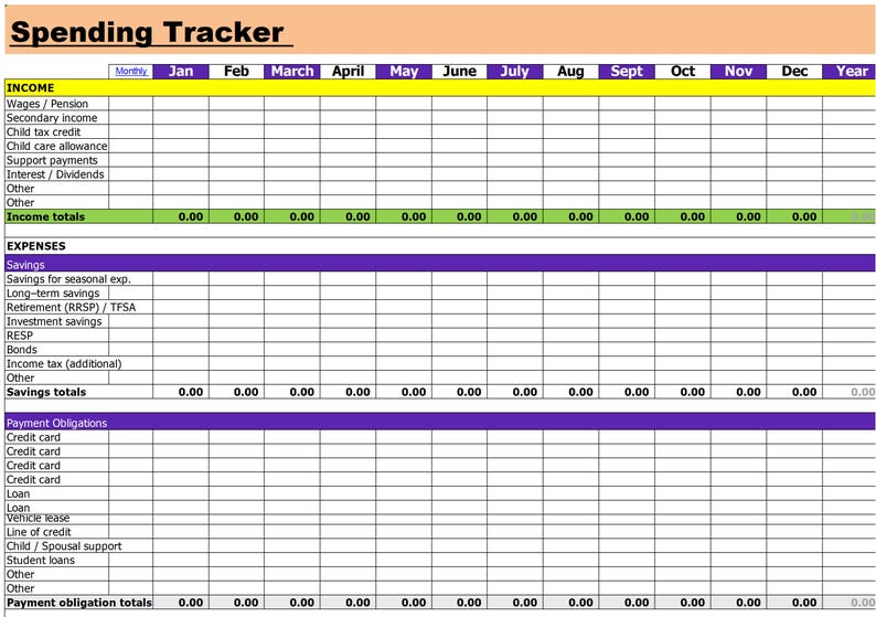 Monthly Spending Tracker Excel Template (instant Download) - Etsy