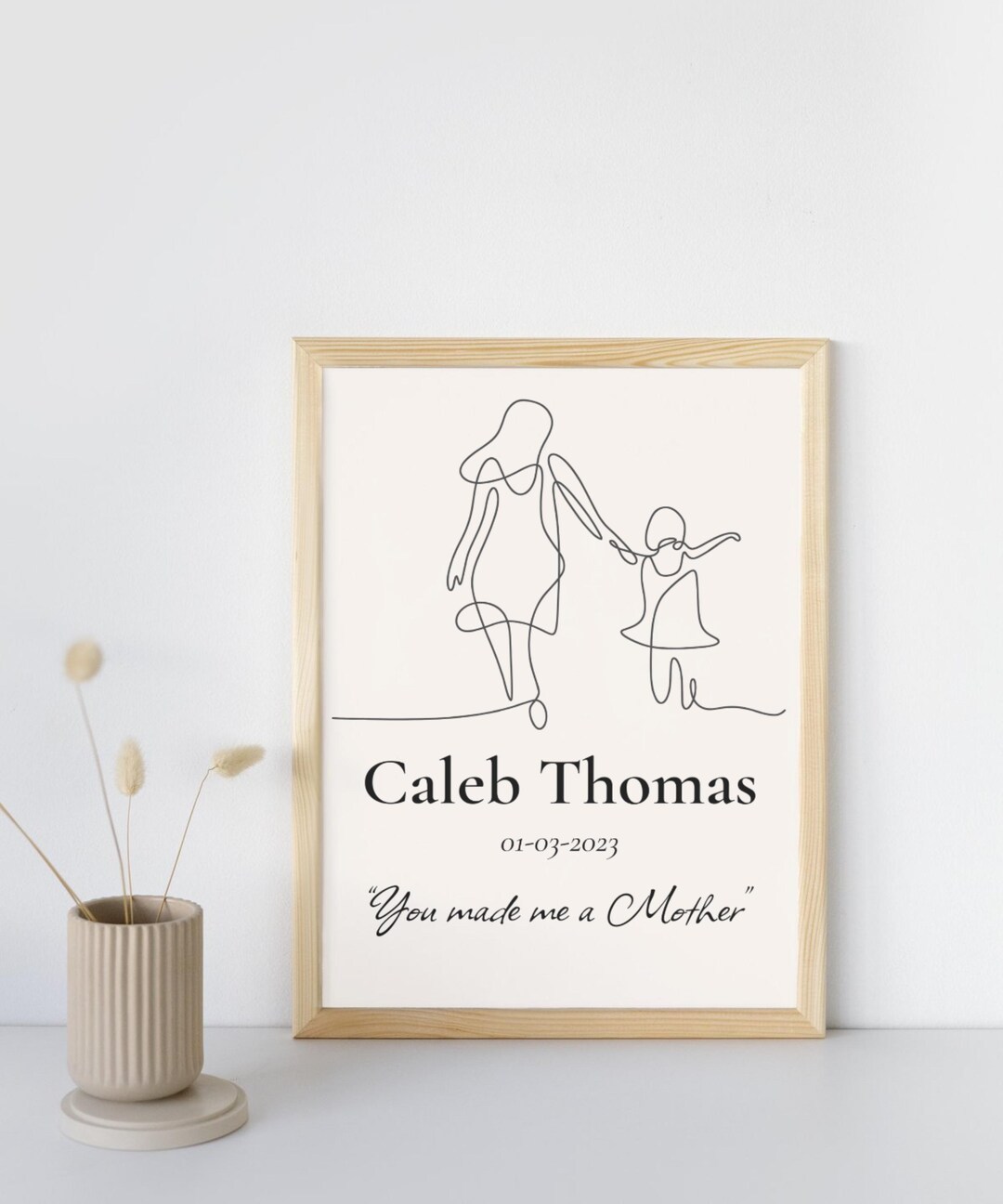 Personalized Motherhood Line Art Print | Custom Name, Date (editable ...