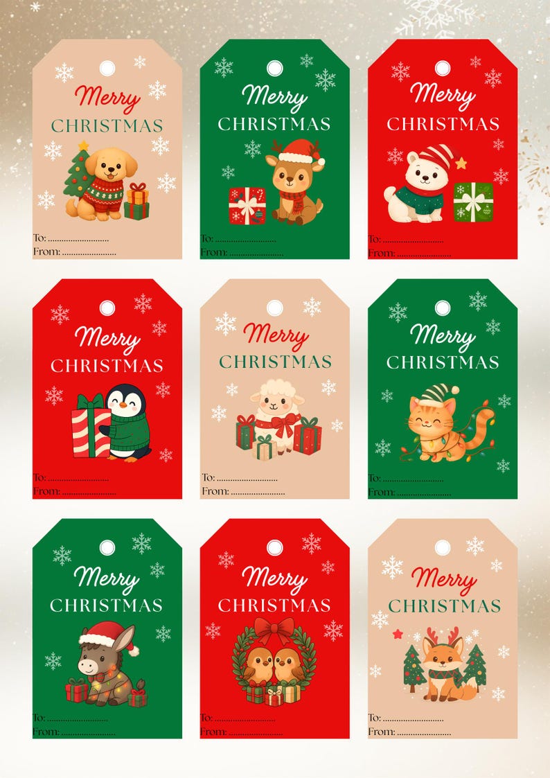 Animal Assorted Christmas Gift Tags, To/from Labels - Etsy