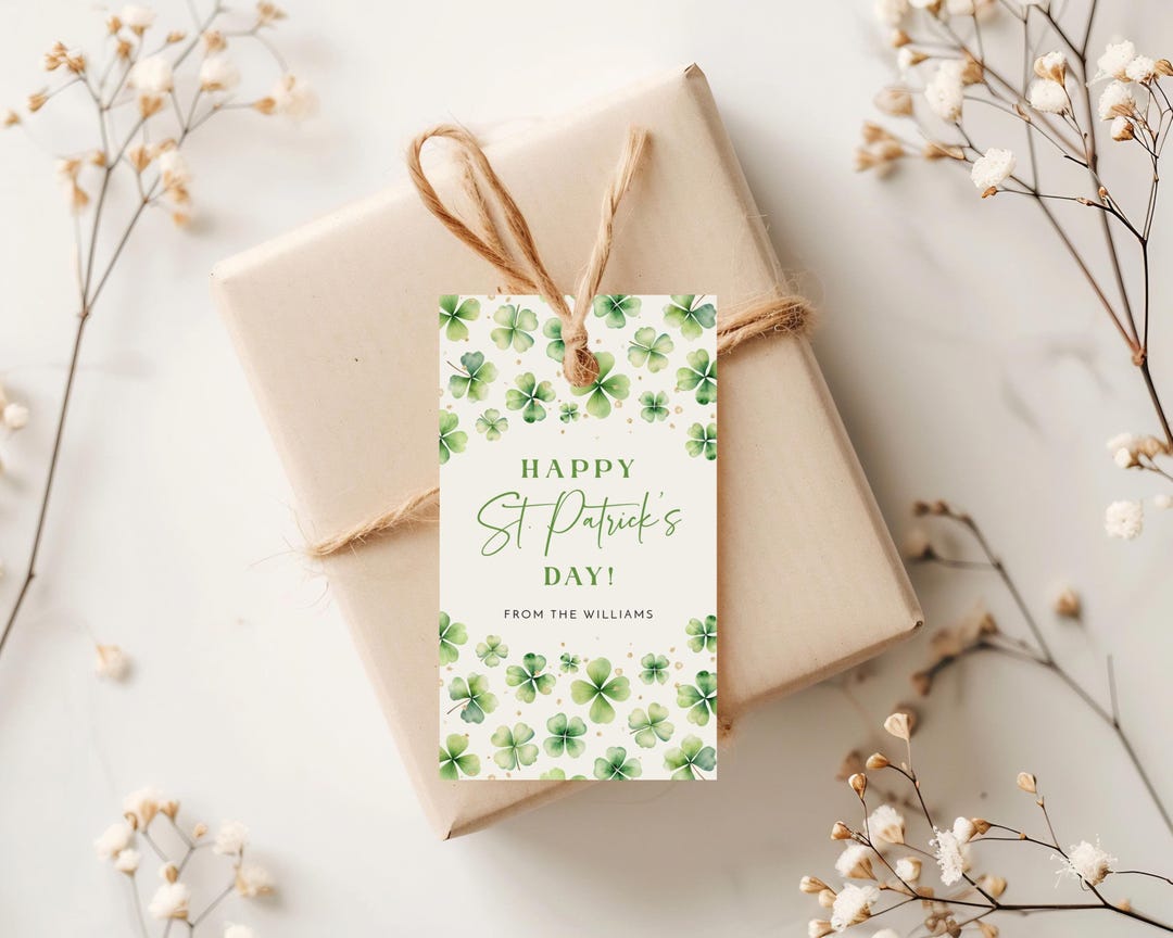 St.patricks Day Gift Tag Template, Shamrock Favor Tags, Clover Gift Tag ...