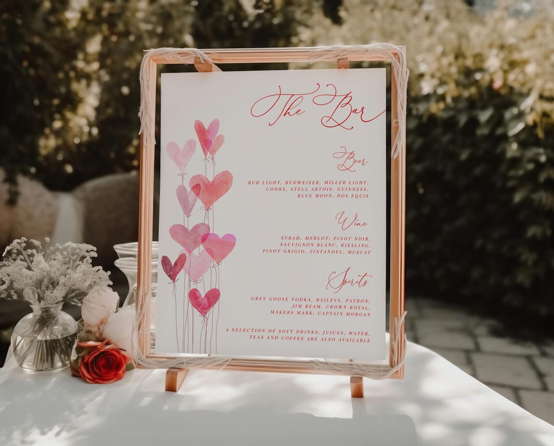 Valentines Bar Menu Template, Valentines Drinks Sign Printable ...