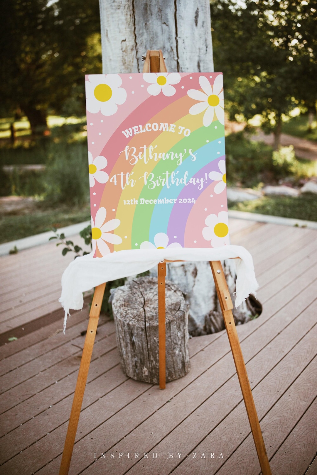 Rainbow Birthday Welcome Template, Rainbow Daisy Welcome Sign, Rainbow ...