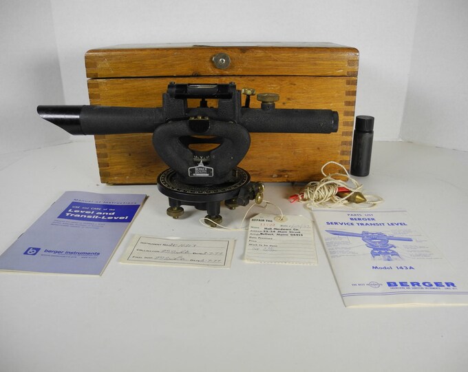 Vintage Berger Model 143 A Engineering Transit Boston Mass W/ Wood Case ...
