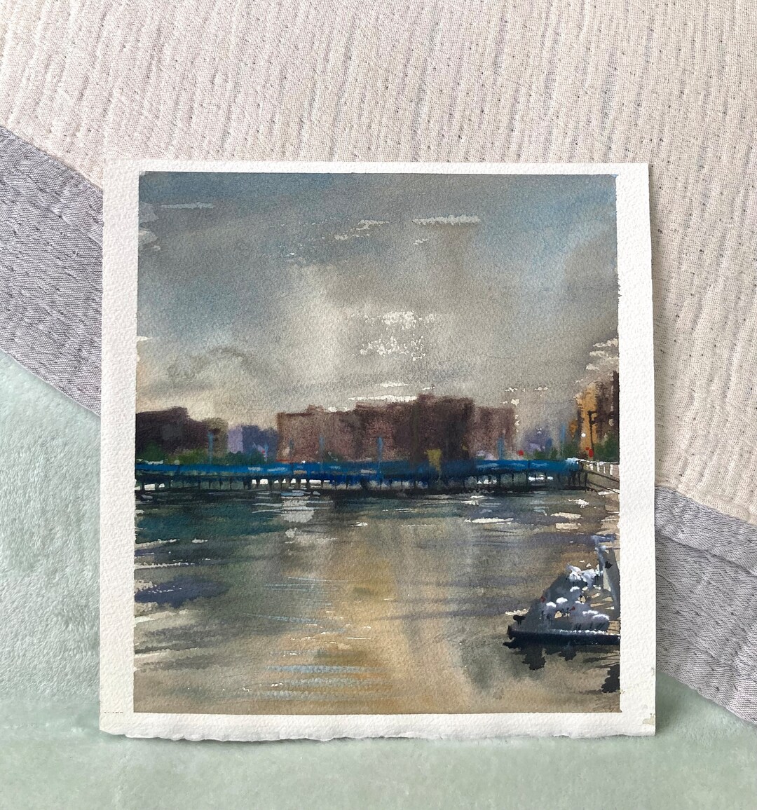 Rain Storm Over Manhattan Beach, Original Watercolor Painting - Etsy