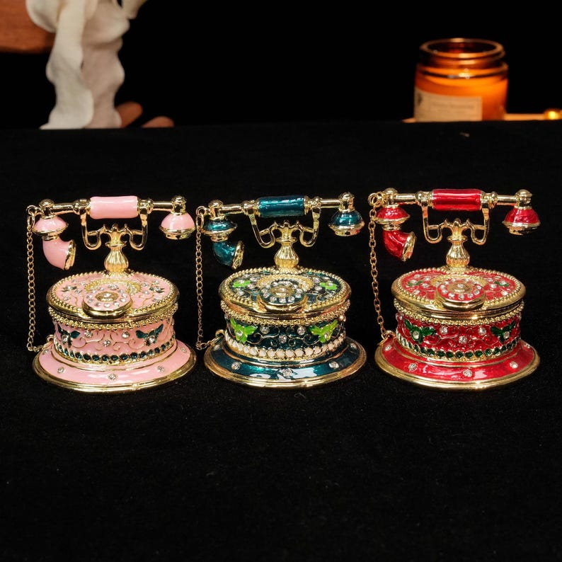 Vintage Telephone Jewelry Box – Rhinestone Ring Storage, Dollhouse ...