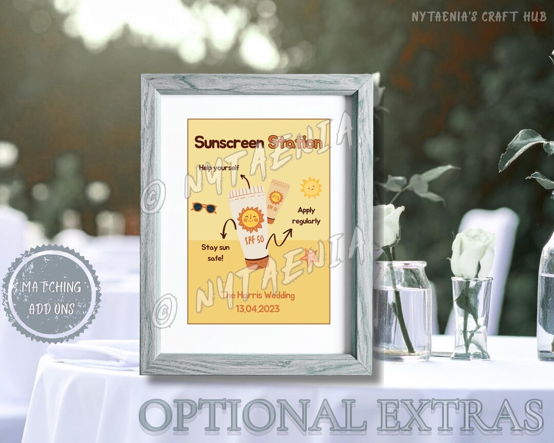 Sunscreen Station Sign • Wedding Sun Safety Sign • Outdoor Wedding ...
