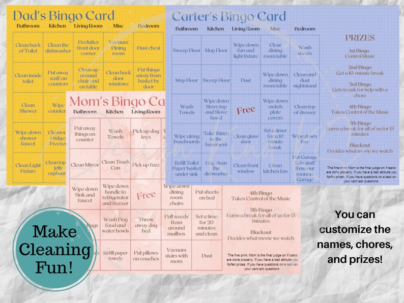 Cleaning BINGO Template Instant Download Motivational for Families - Etsy