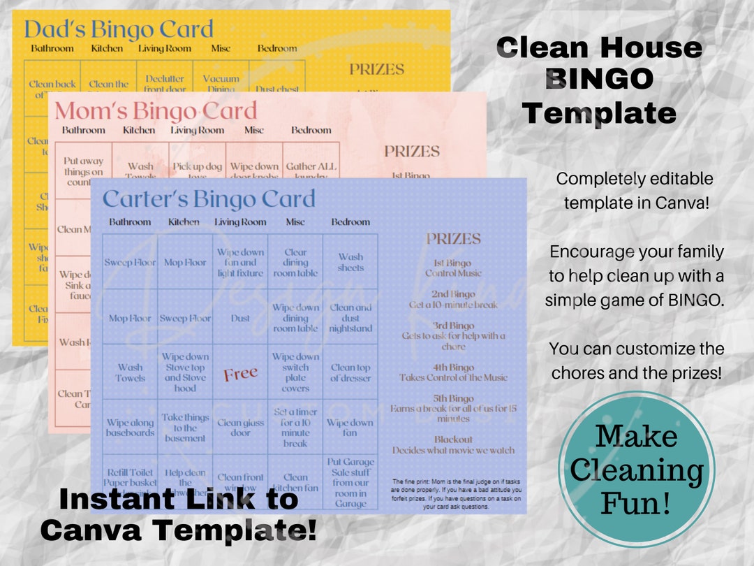 Cleaning BINGO Template Instant Download Motivational for Families - Etsy