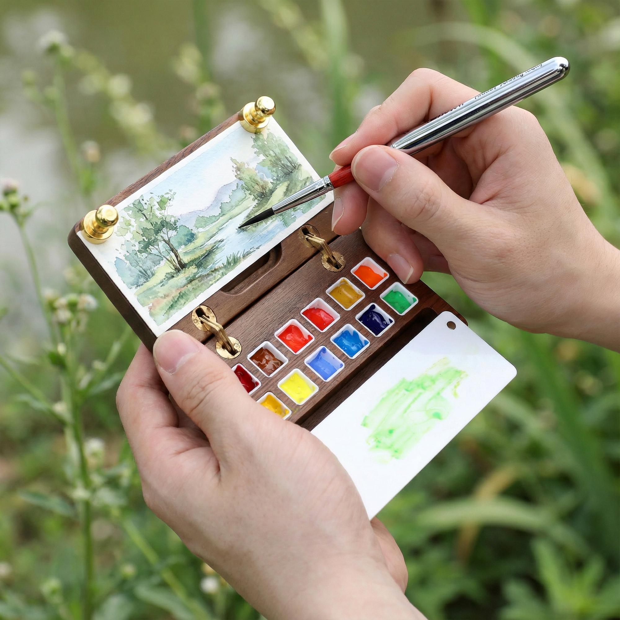 Custom Engraved Foldable Watercolor Paint Box With Leather Bag,retro ...
