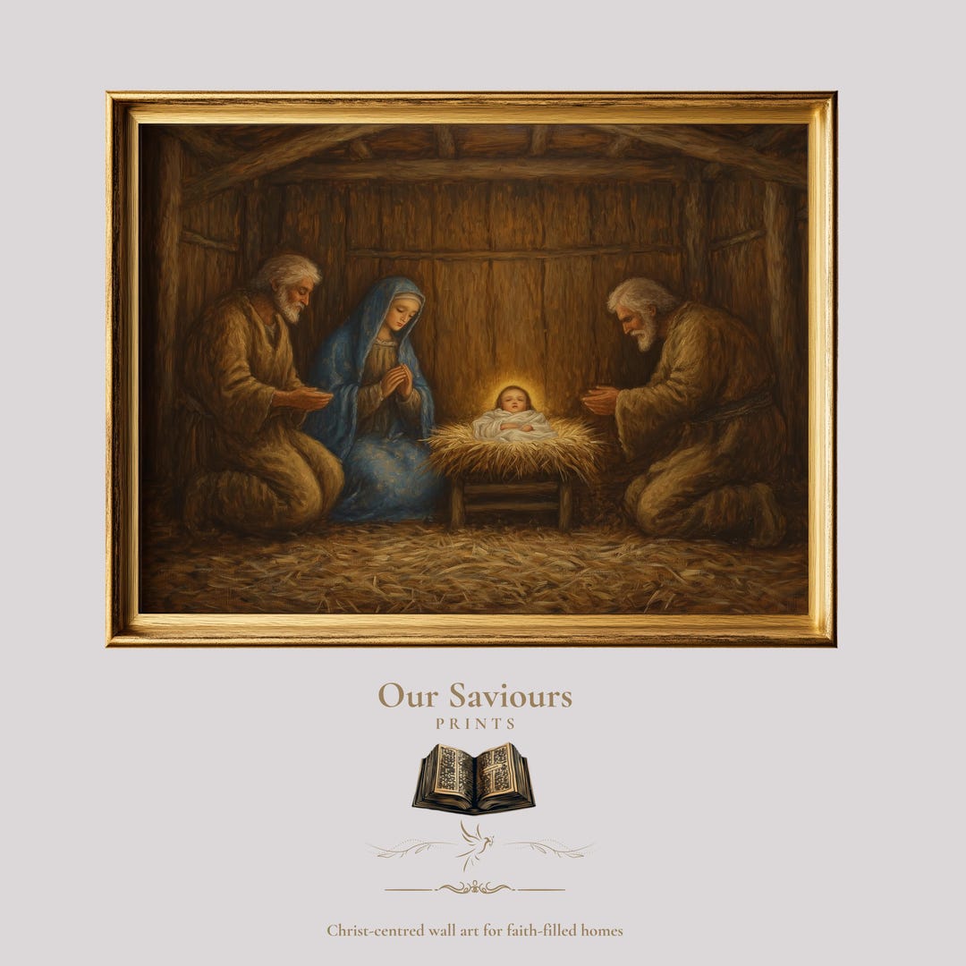 Classic Nativity Scene Print – Rustic Manger, Golden Lighting (digital ...